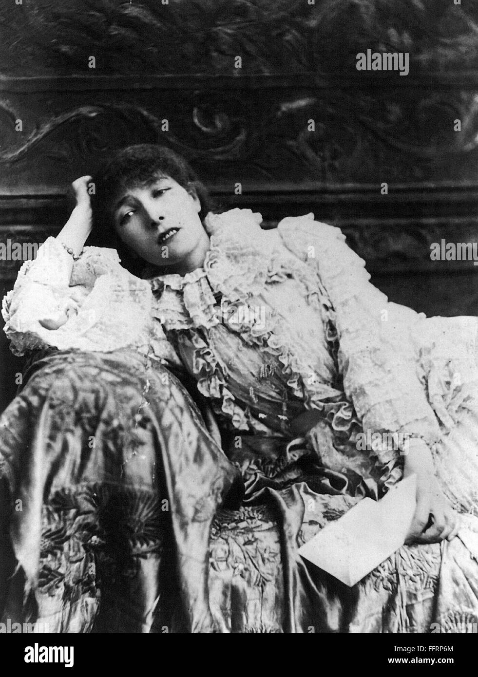 SARAH BERNHARDT/n(1844-1923). /nFrench actress. Photographed reclining ...