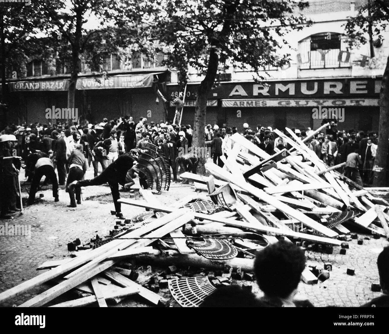 PARIS STUDENT REVOLT, 1968. /nStudents building barricades near Place ...
