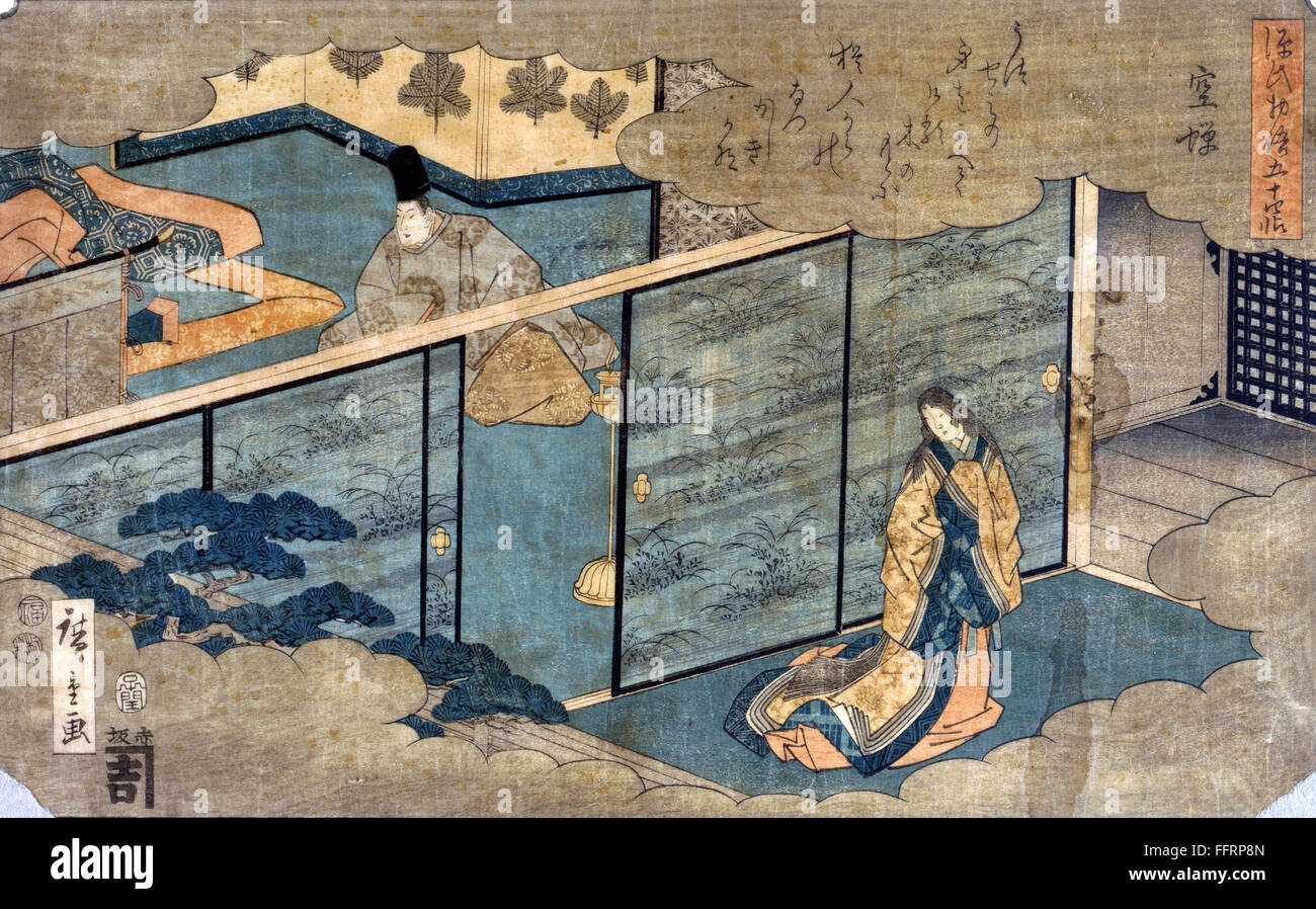 JAPAN: TALE OF GENJI. /nAn elaborately dressed Japanese woman and man ...