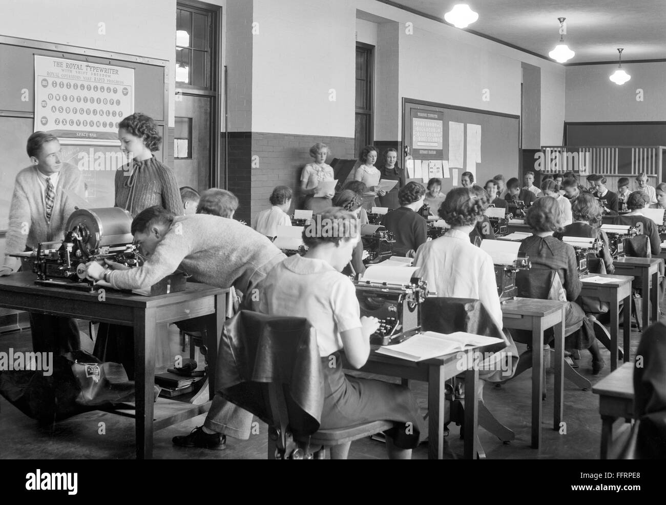 HIGH SCHOOL TYPING, 1935. /nTyping class at Montgomery Blair High ...