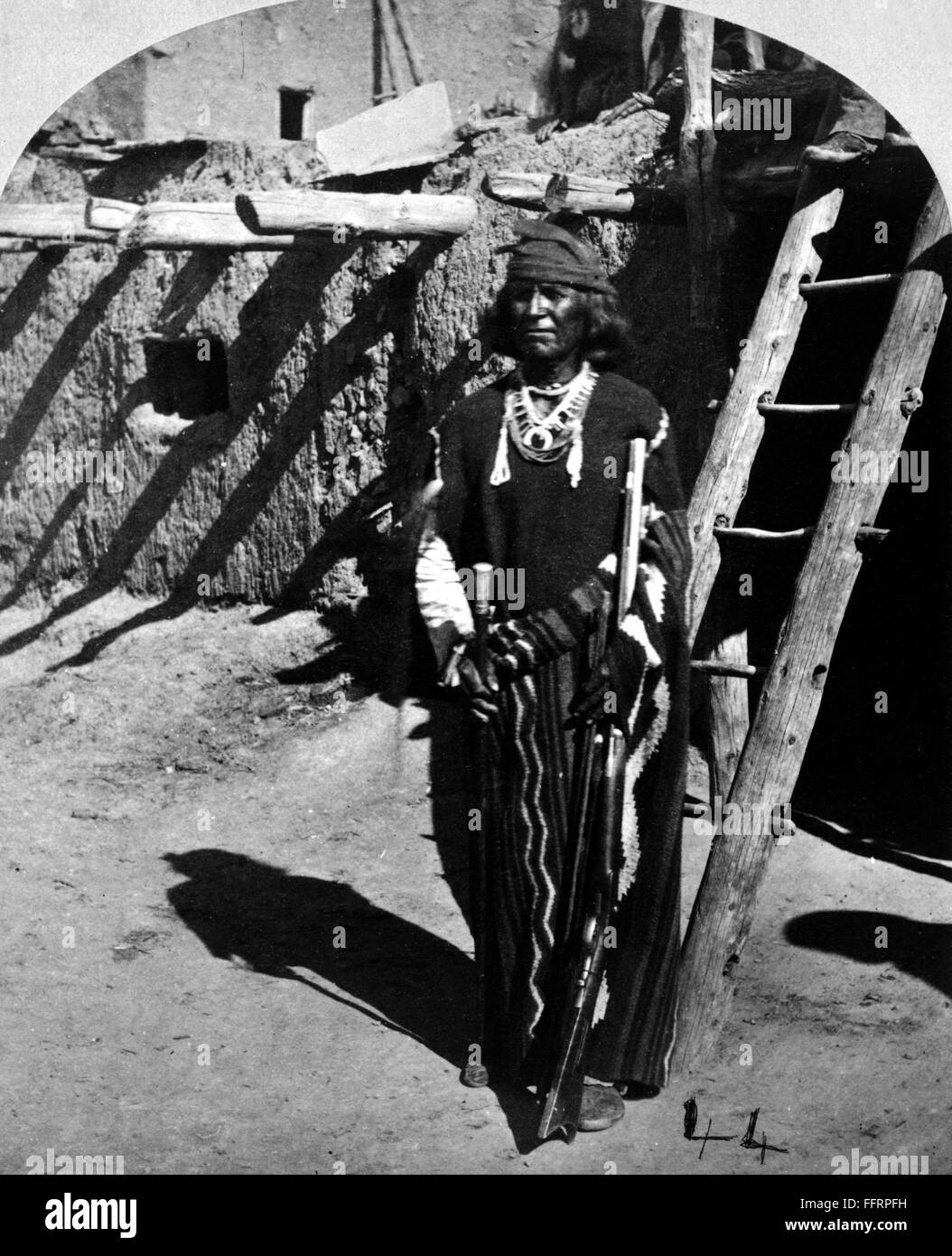 ZUNI CHIEF, 1873. /nPortrait of a Zuni chief in a pueblo village in New ...