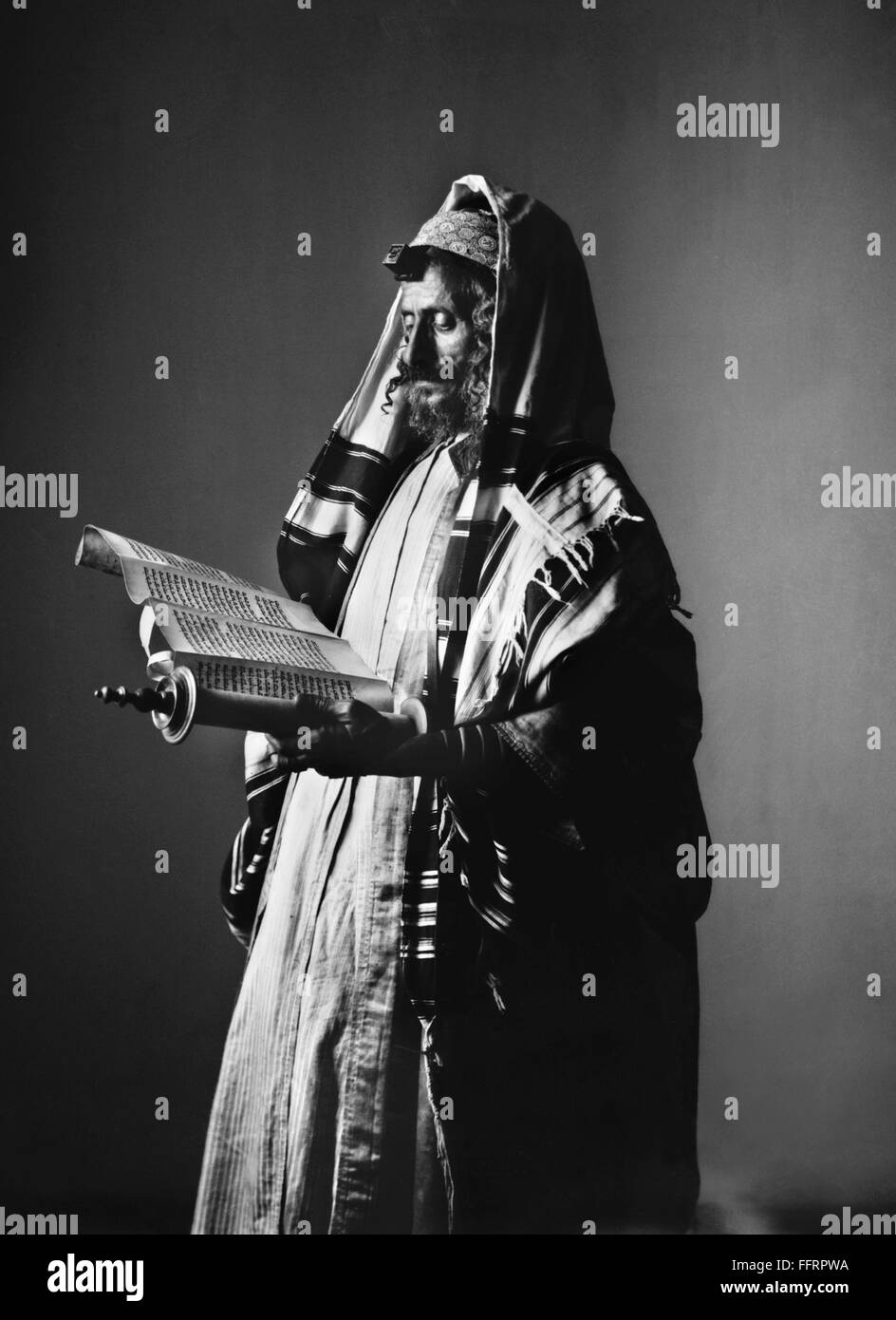 JERUSALEM: RABBI. /nA rabbi in Jerusalem wearing the prayer robe ...