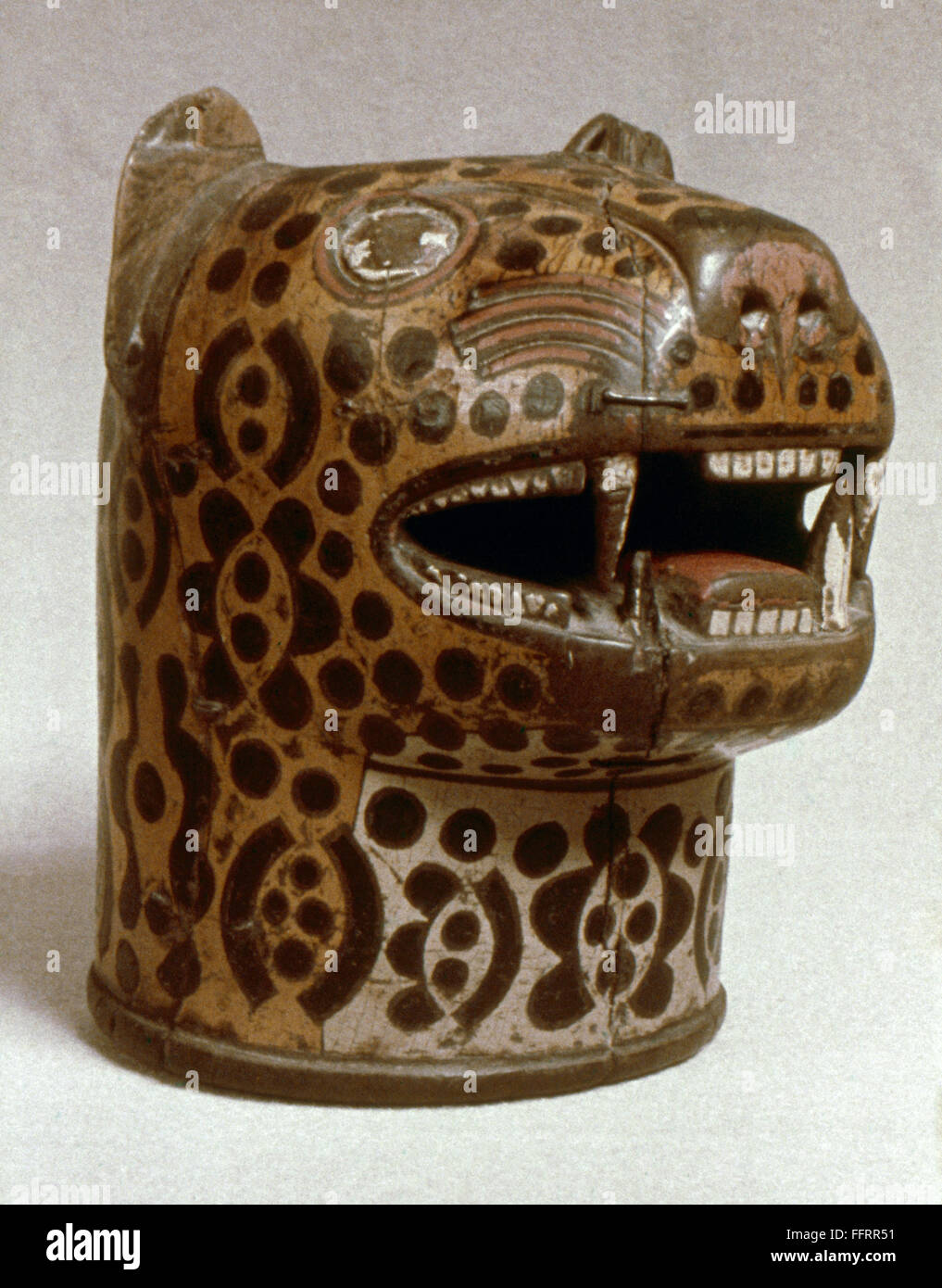 INCA KERO. /nInca wooden kero carved in the shape of a leapard head ...