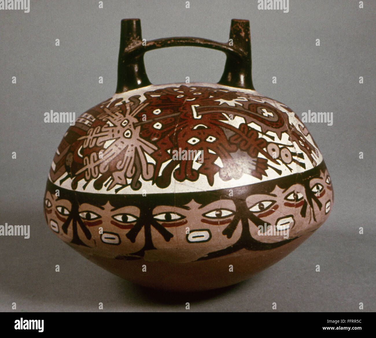 PERU: NAZCA JAR. /nCeramic jar with two spouts, painted with a ...