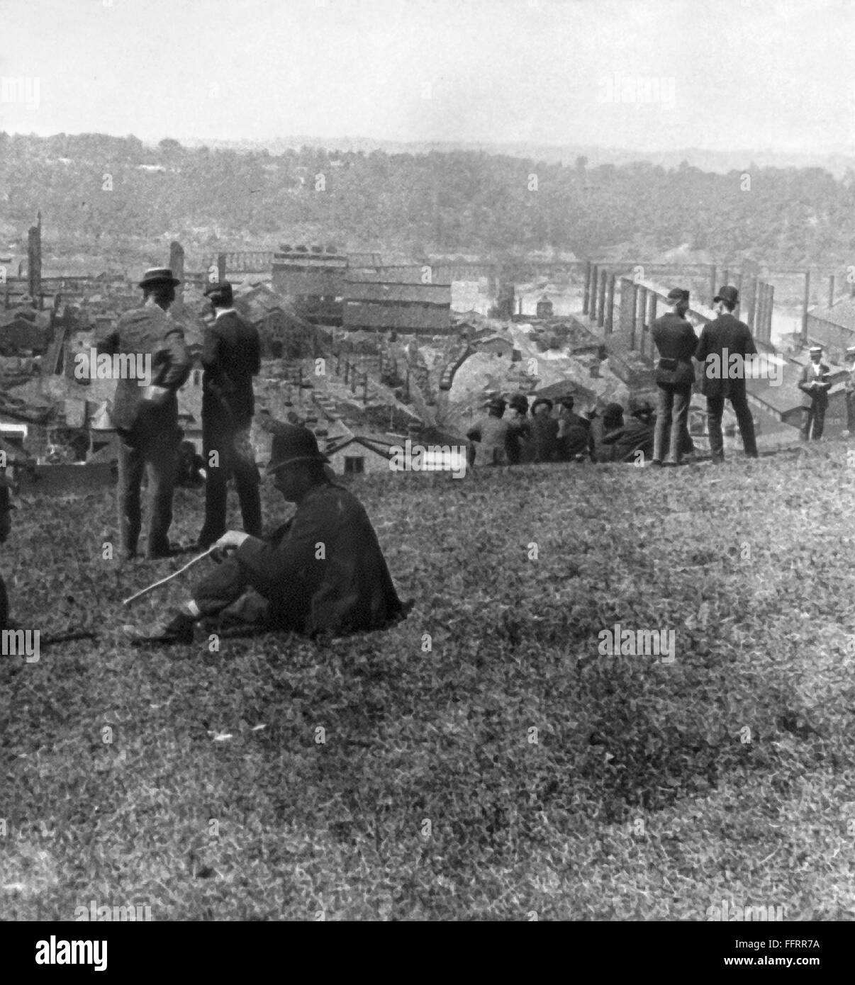HOMESTEAD STRIKE, 1892. /nCarnegie steel workers on strike look over ...