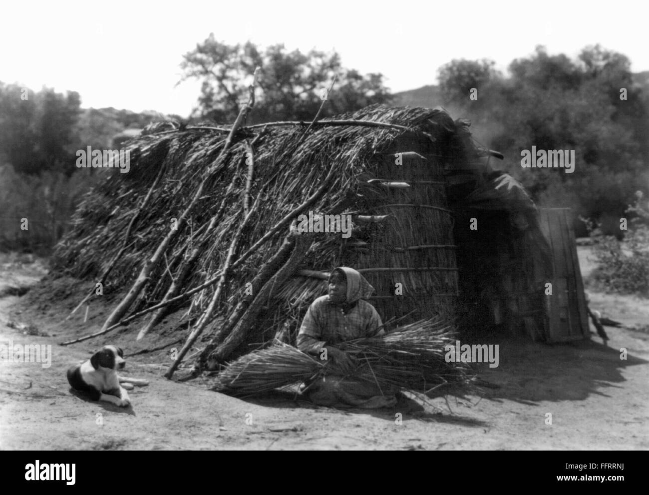 NATIVE AMERICAN HUT, c1924. /nA Native American woman and a dog in ...