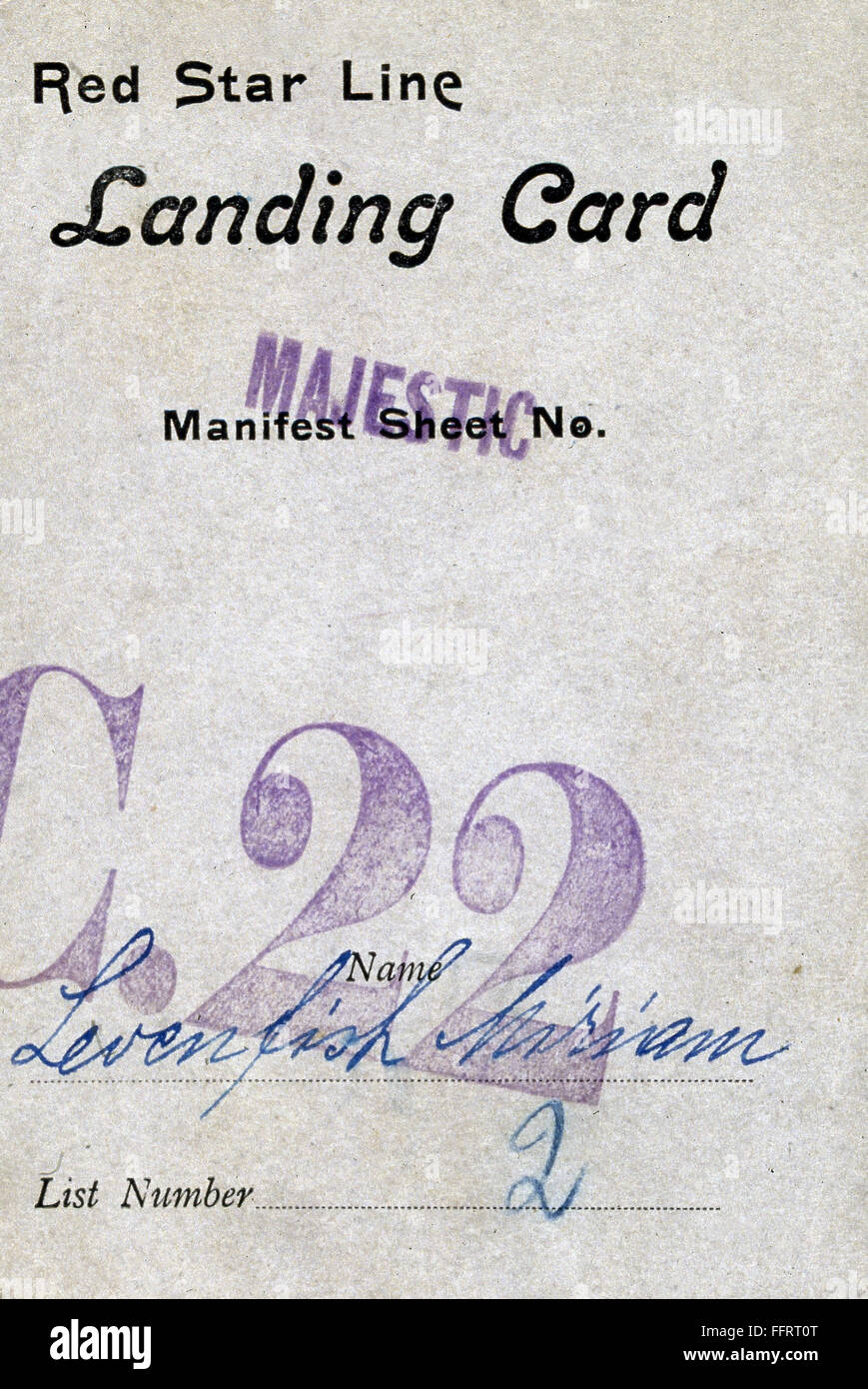 ELLIS ISLAND LANDING CARD. /nFront of a landing card issued to an ...