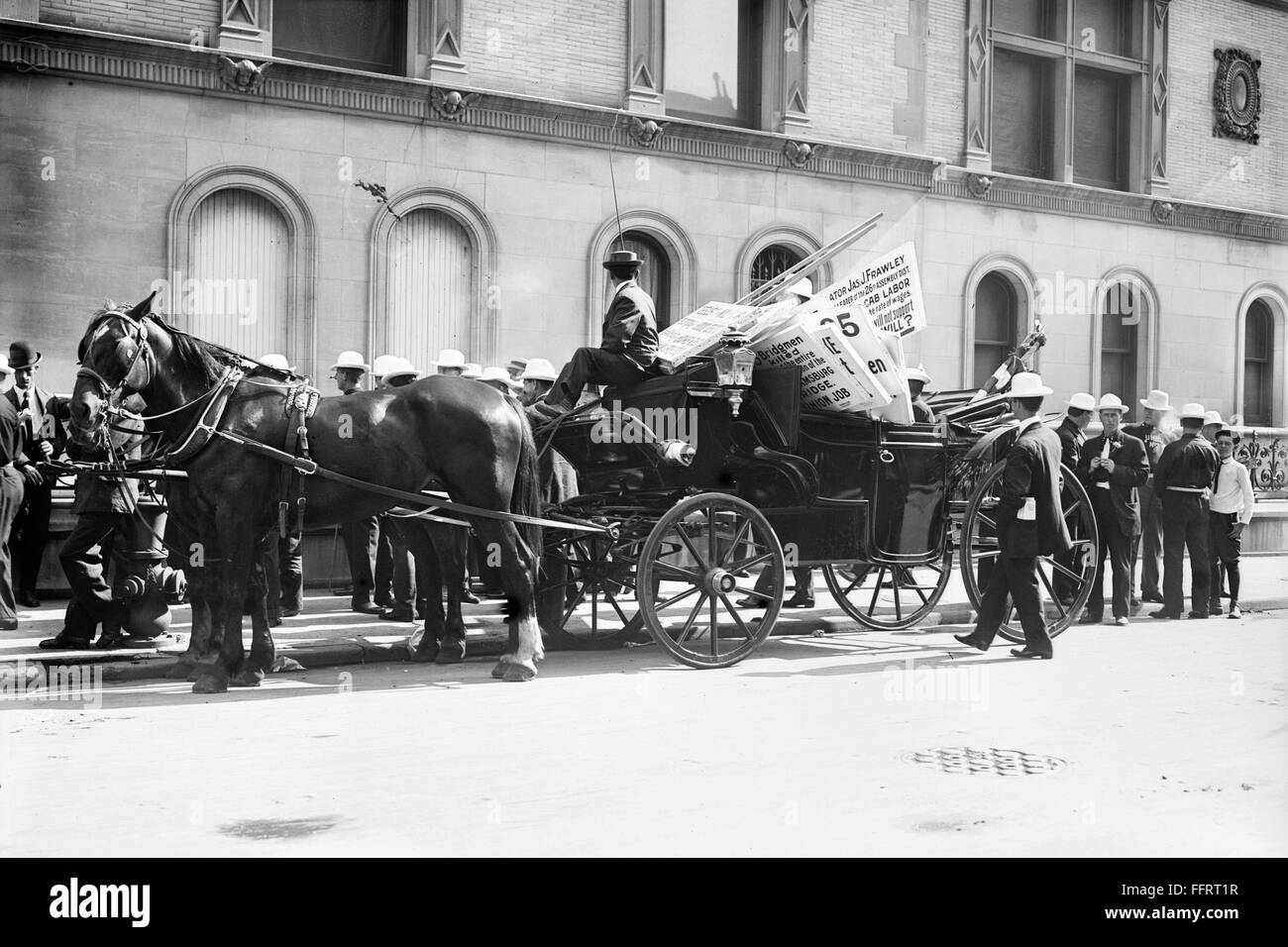 LABOR DAY PARADE, c1908. /nHorse-drawn buggy carrying picket signs in ...