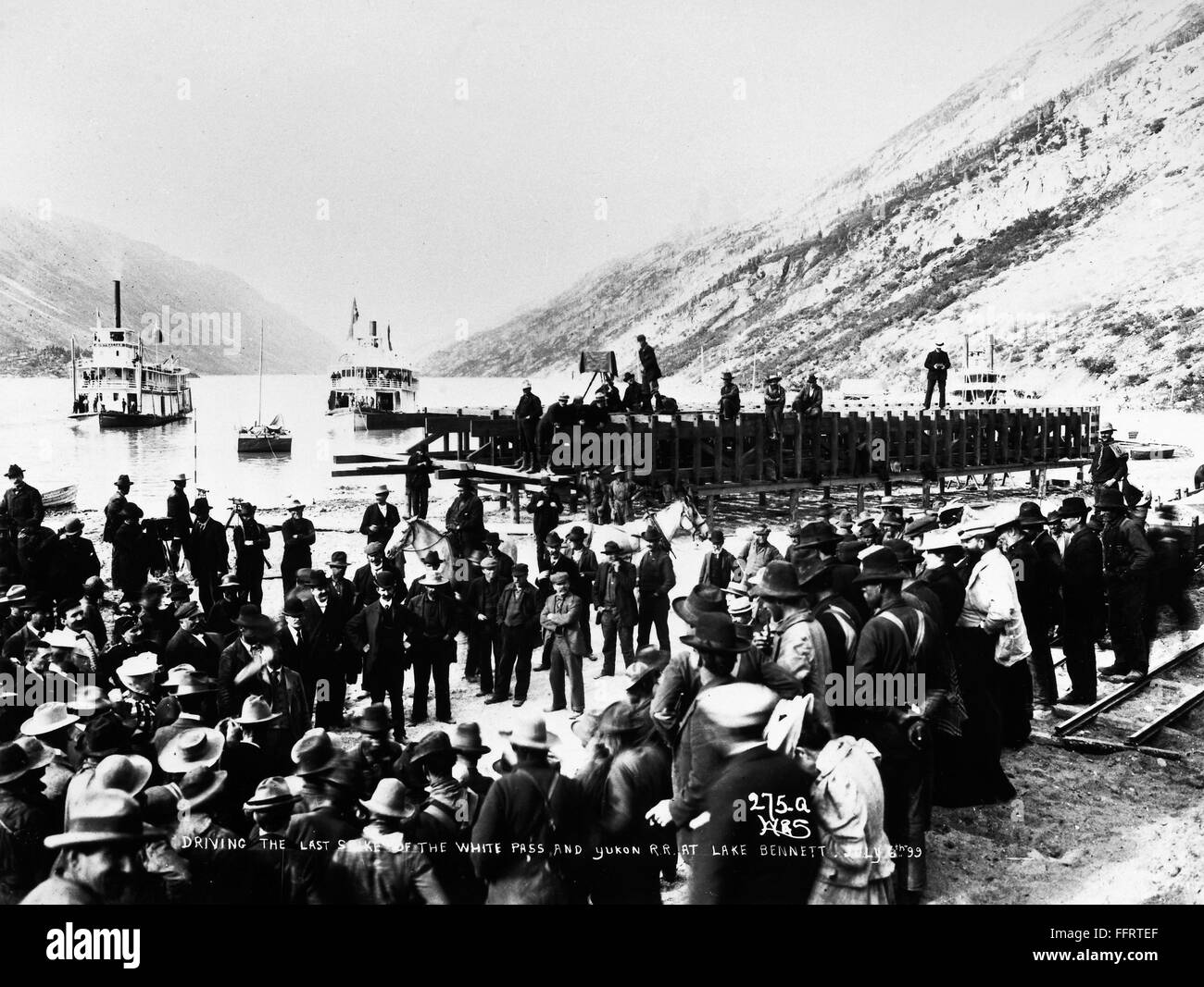 YUKON RAILROAD, 1900. /nDriving the last spike, 29 July 1900, at ...