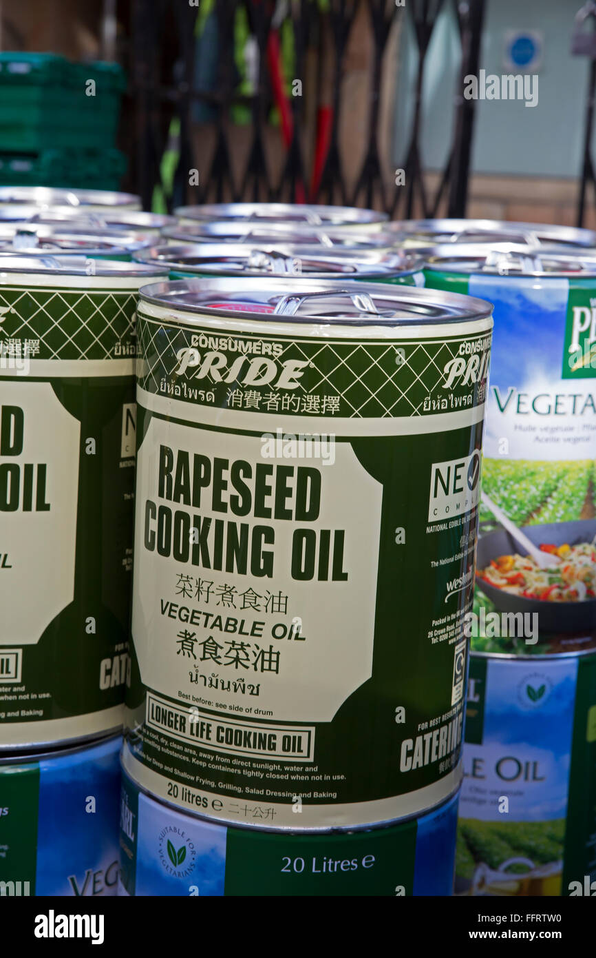 Large tins of Rapeseed cooking oil in Chinatown London Stock Photo - Alamy