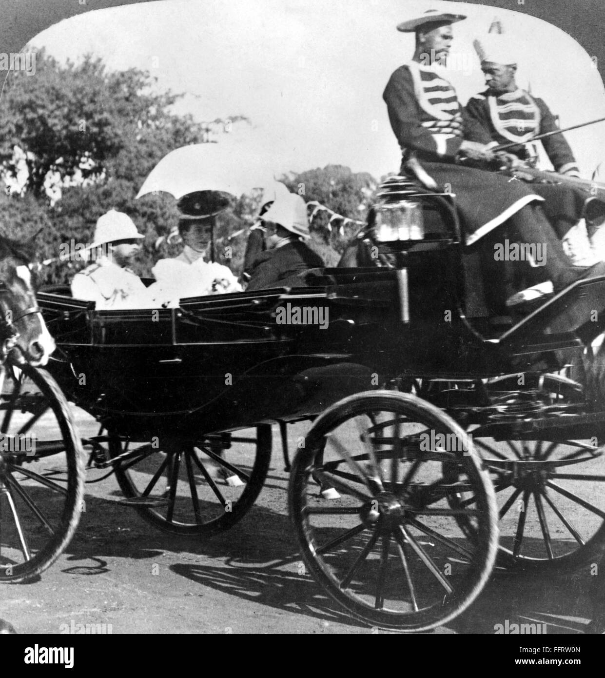 BURMA: THE BRITISH, c1906./nBritish officials in a horse-drawn carriage ...