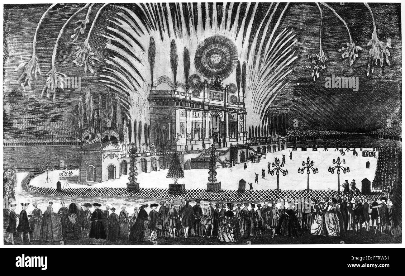 LONDON: CELEBRATION, 1763. /nFireworks display at Green Park, London ...