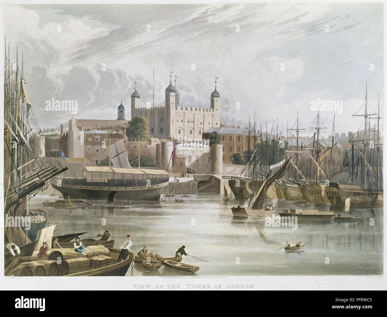 LONDON: THAMES RIVER, 1819. /n'View of the Tower of London.' Aquatint ...