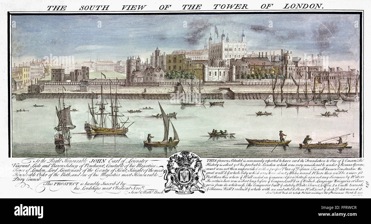 TOWER OF LONDON, 1737. /n'The South View of the Tower of London.' Line ...