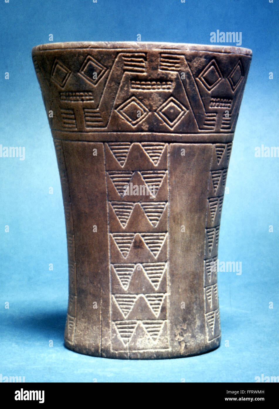 PERU: INCA KERO. /nInca wooden kero with incised geometric designs ...