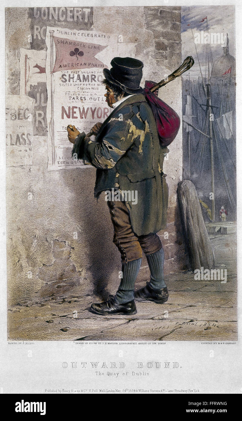 IRISH IMMIGRANT, 1854. /n'Outward Bound.' A poor Irish man at the quay ...