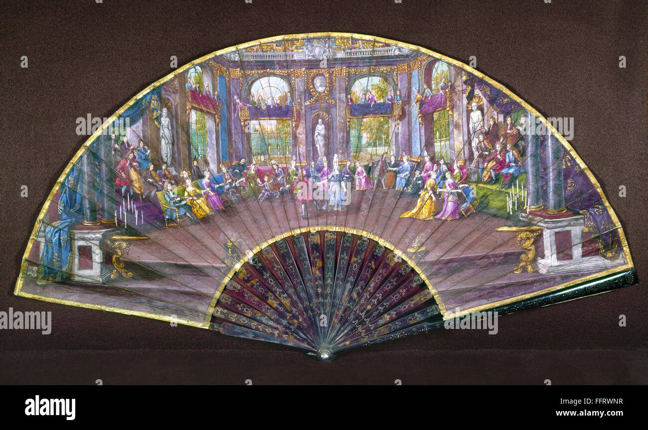 FRANCE: FAN, EARLY 1700s. /nFan depicting a dance at court, possibly at ...