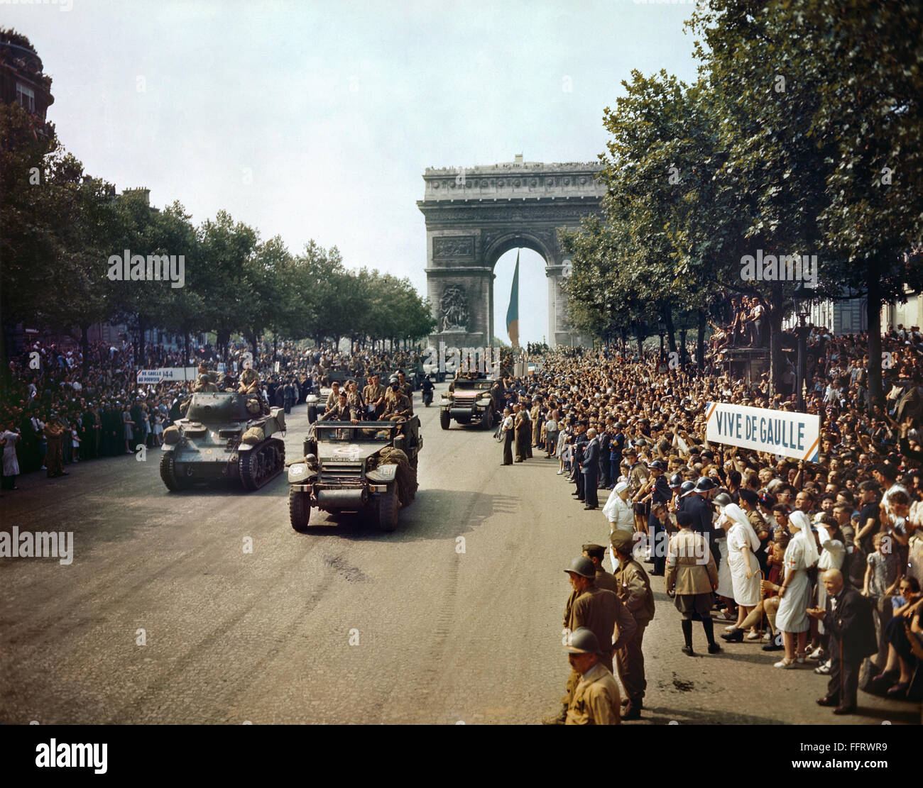WORLD WAR II: PARIS, 1944. /nCrowds of French patriots lining the ...