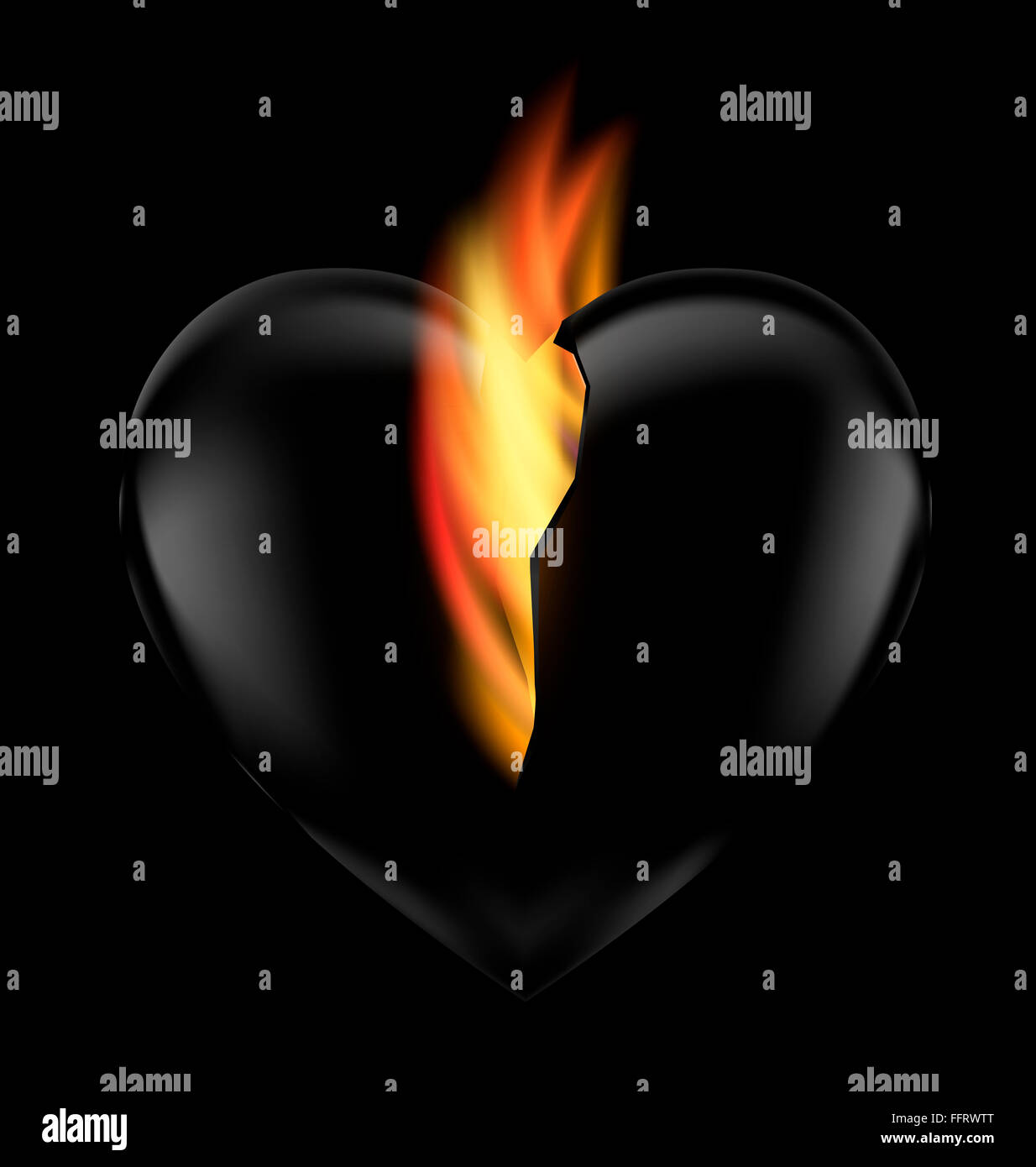 black background and dark heart with flame inside Stock Photo - Alamy