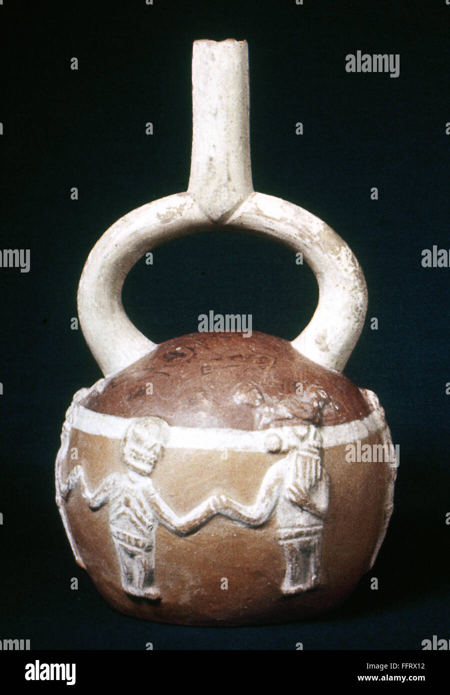 PERU: MOCHE JAR. /nSpouted redware jar with a molded death scene in ...