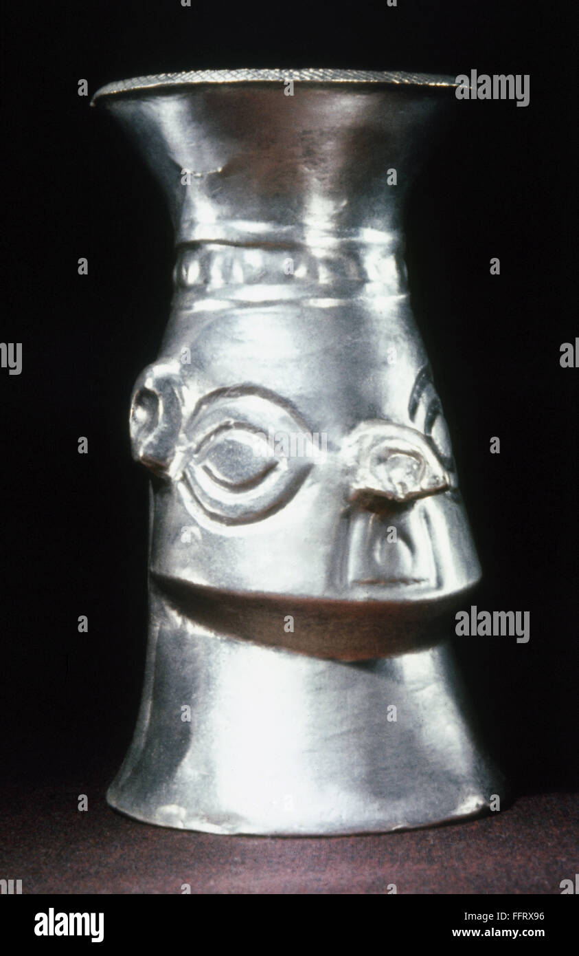 PERU: INCA SILVER CUP. /nInca silver cup in the shape of a human head ...