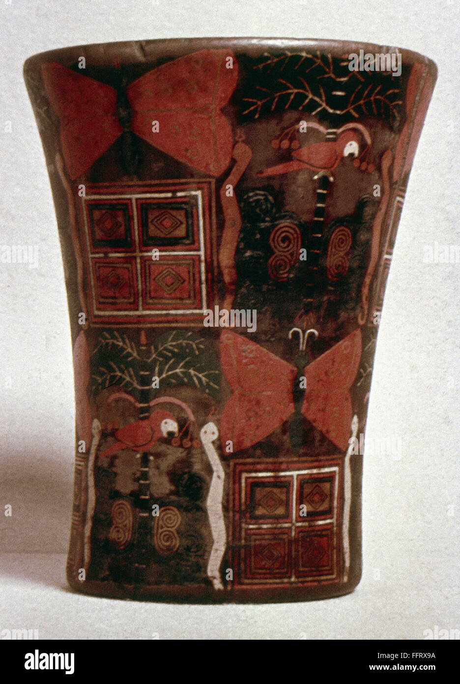 PERU: INCA KERO. /nInca wooden kero painted with birds, serpents and ...