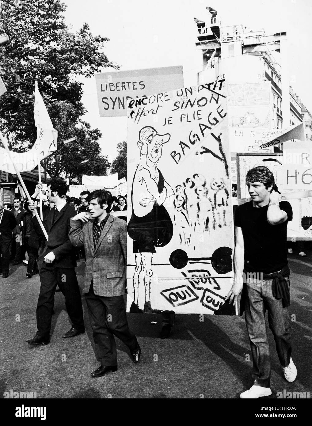 PARIS STUDENT REVOLT, 1968. /nStudents carrying a caricature of French ...