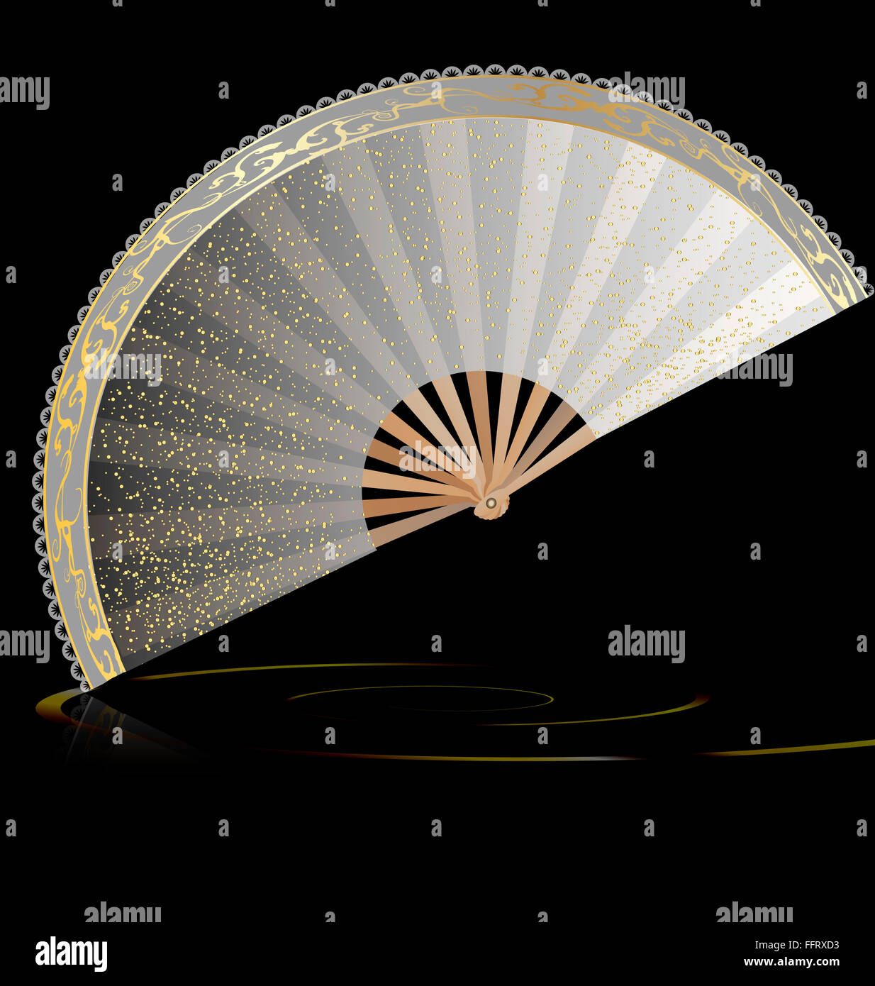 dark background and large white golden fan Stock Photo - Alamy