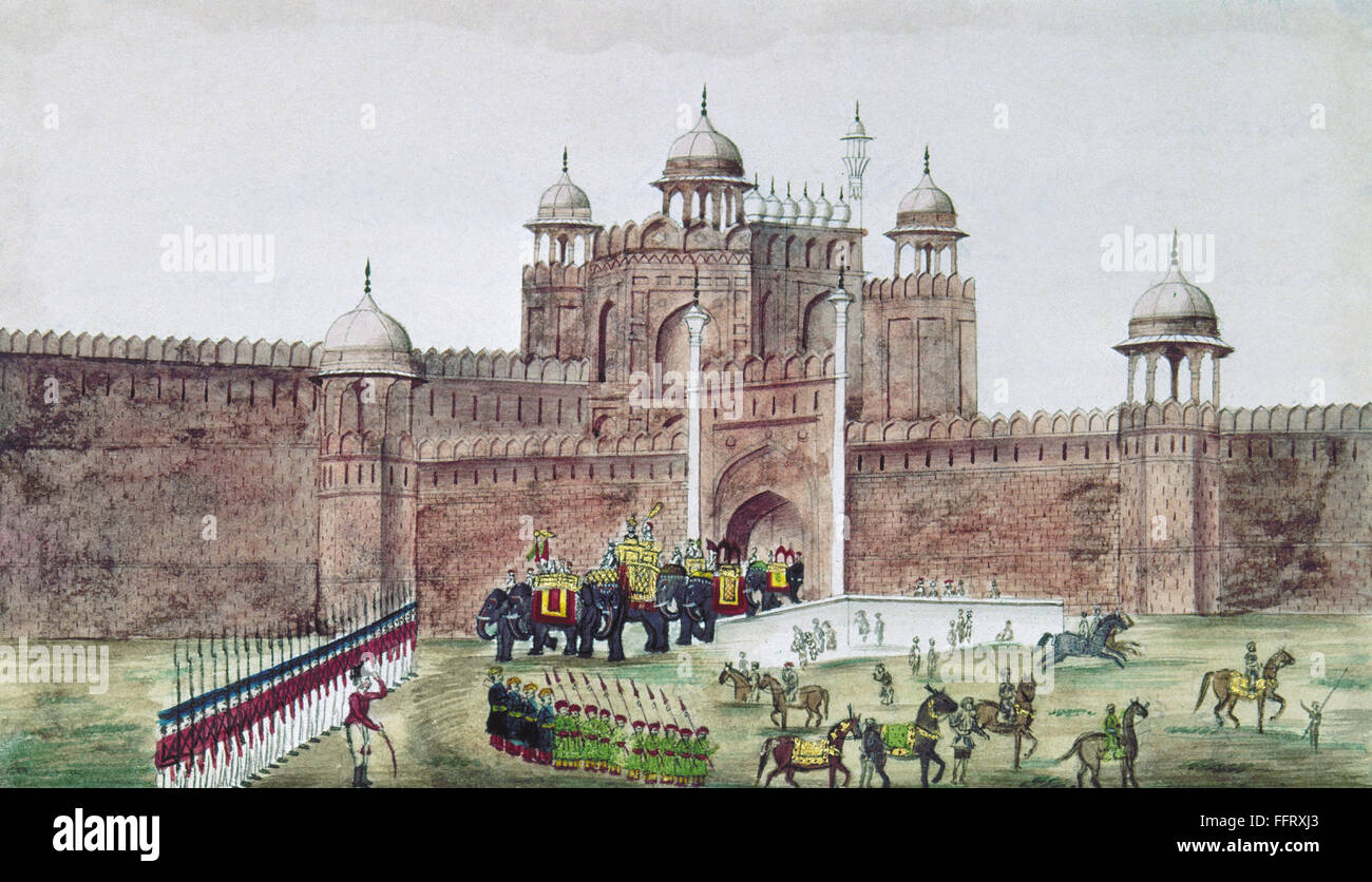 DELHI: RED FORT, c1830. /nProcession of British troops from the Red ...