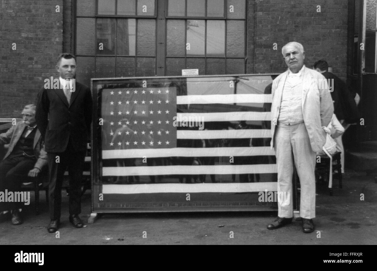 THOMAS EDISON (1847-1931). /nAmerican inventor. Photographed standing ...