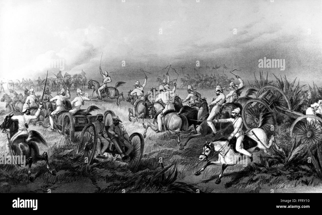 INDIA: SEPOY REBELLION, 1857. /nBritish troops charging against Indian mutineers on a ...