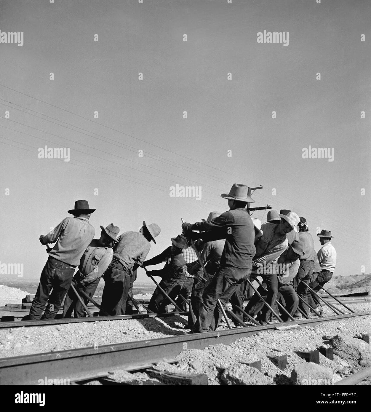 CALIFORNIA: RAILWAY, c1943. /nAn Indian section gang at work on the ...