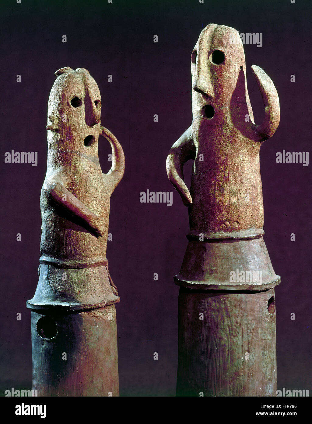 JAPAN: HANIWA FIGURES. /nMan and woman dancing. Terracotta haniwa ...