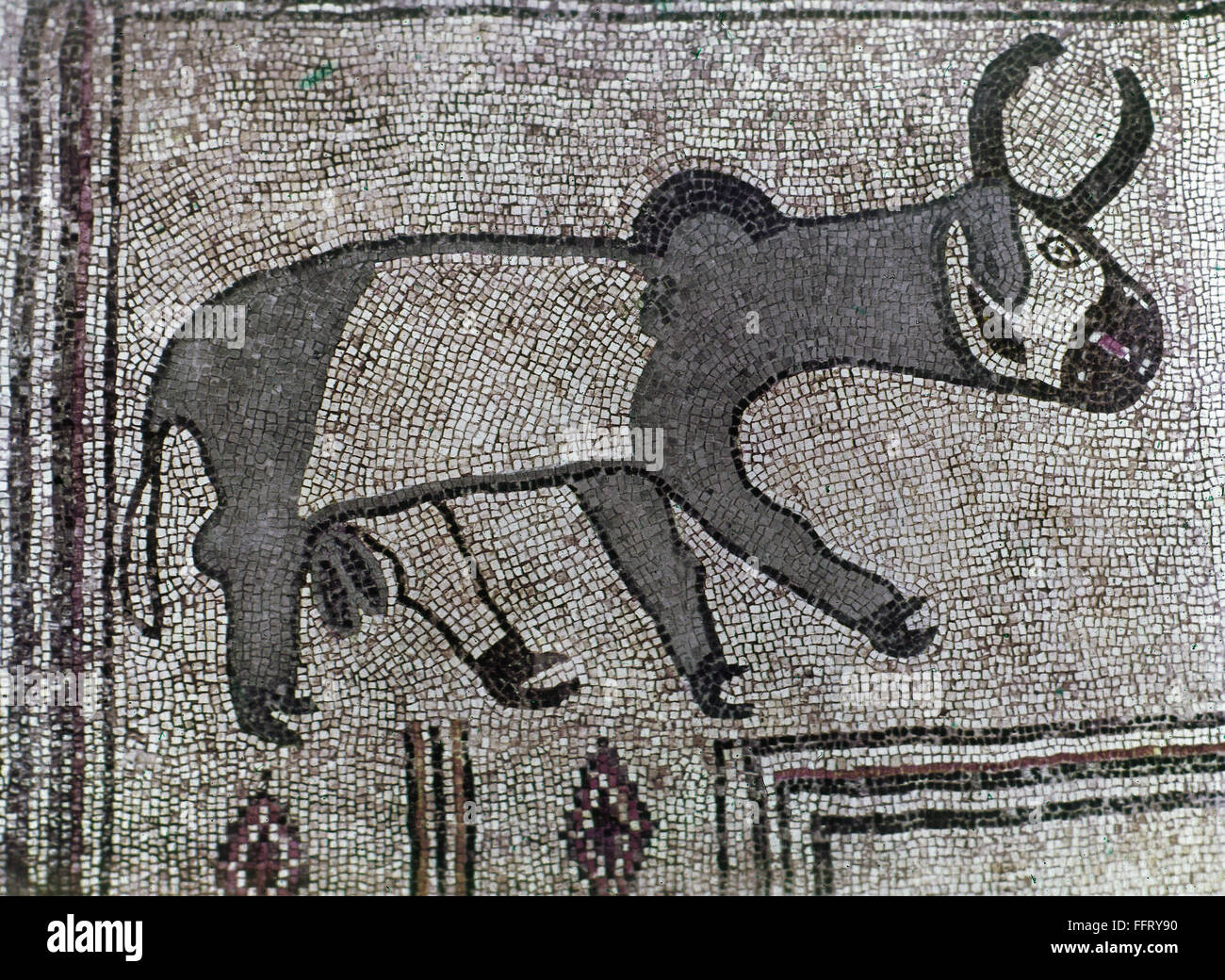 SYNAGOGUE, 6th CENTURY. /nBull. Detail from the pavement mosaic of the ...