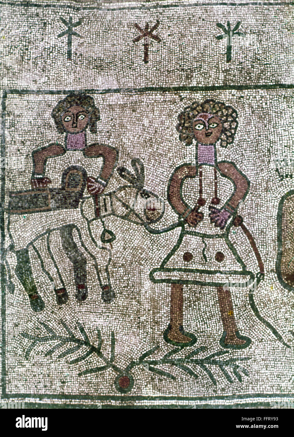 SYNAGOGUE, 6th CENTURY. /nServant leading a donkey. Detail from a floor ...