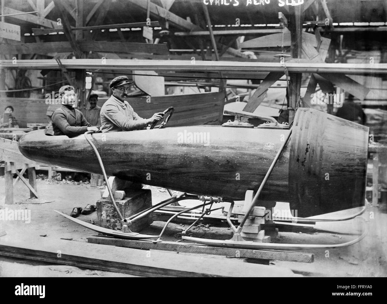 AEROSAN. /nTwo men in an aerosan, a propeller-powered sled. Photograph ...