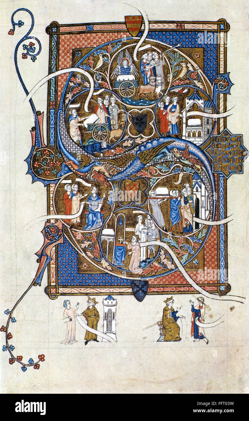 TICKHILL PSALTER, c1310. /nAn initial letter illuminated with scenes ...