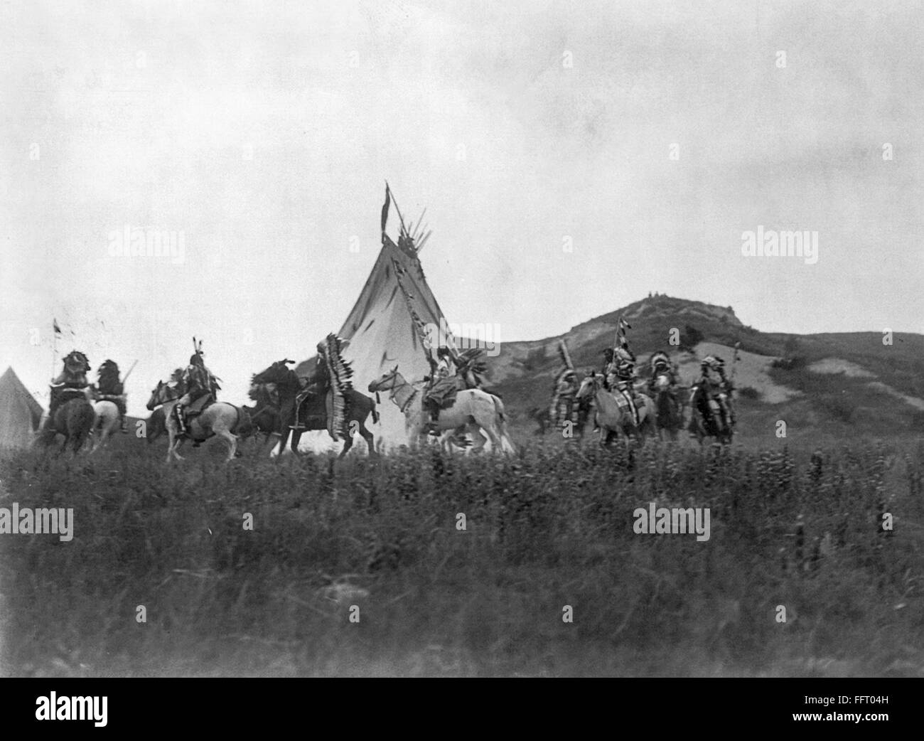 SIOUX HORSEMEN, c1907. /nSeveral Sioux Native American men on horseback ...