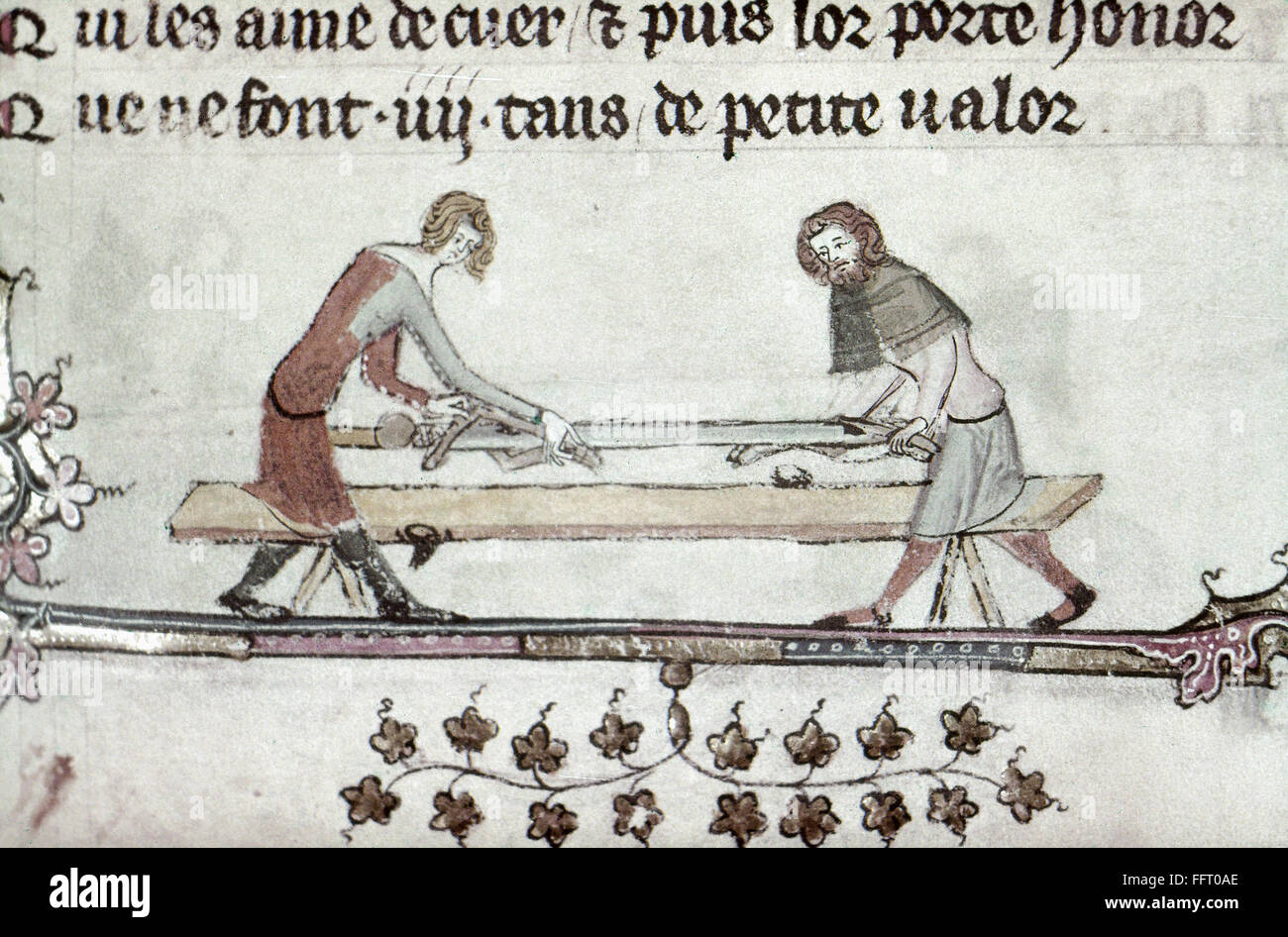 SWORDSMITHS, 14th CENTURY. /nSwordsmiths sharpening a sword. Detail of ...