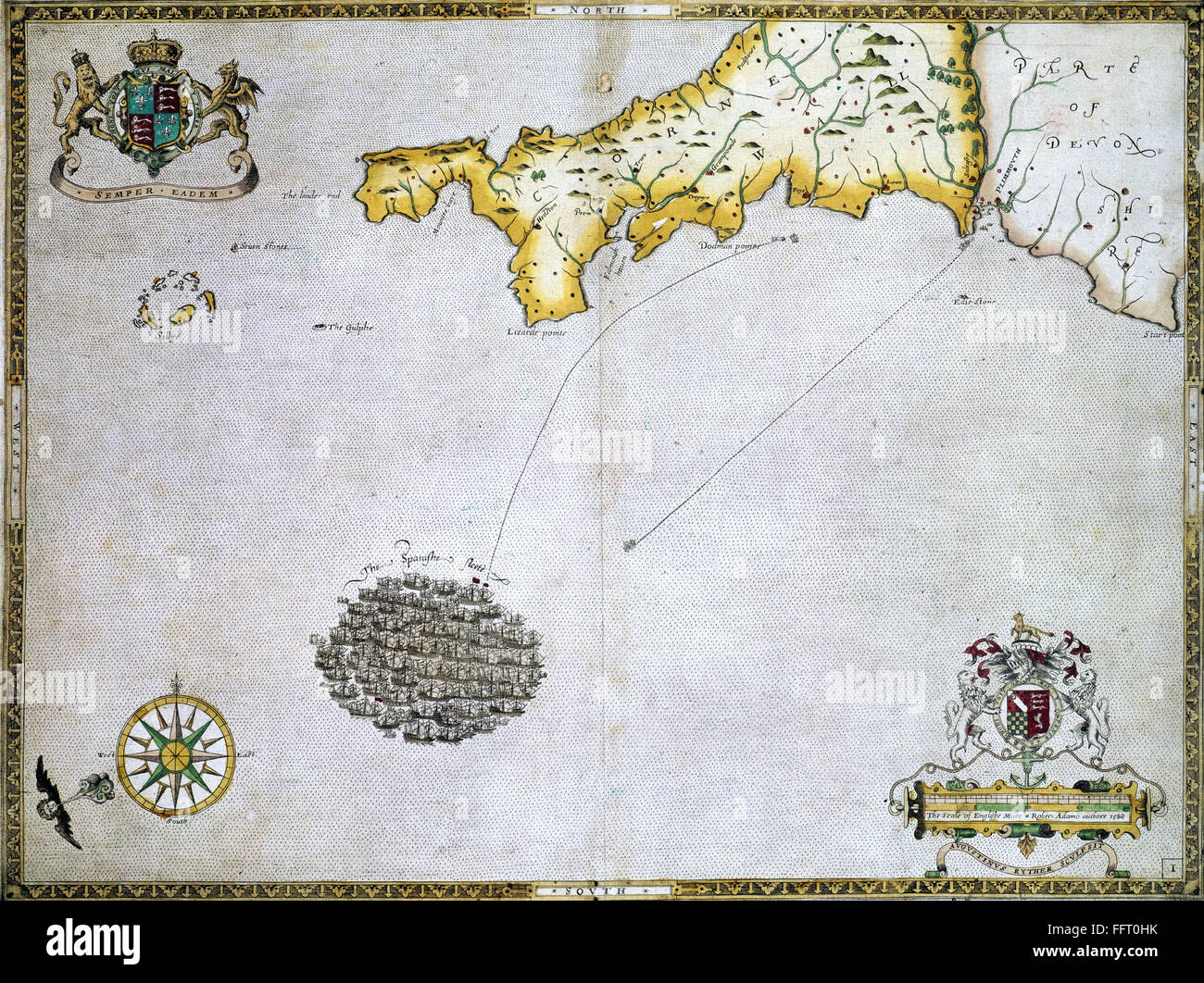 SPANISH ARMADA, 1588. /nEnglish map, engraved 1590 by Augustine Ryther ...