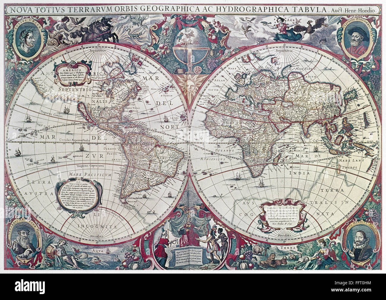WORLD MAP, 1641. /nEngraved map of the world by Henricus Hondius, 1641 ...