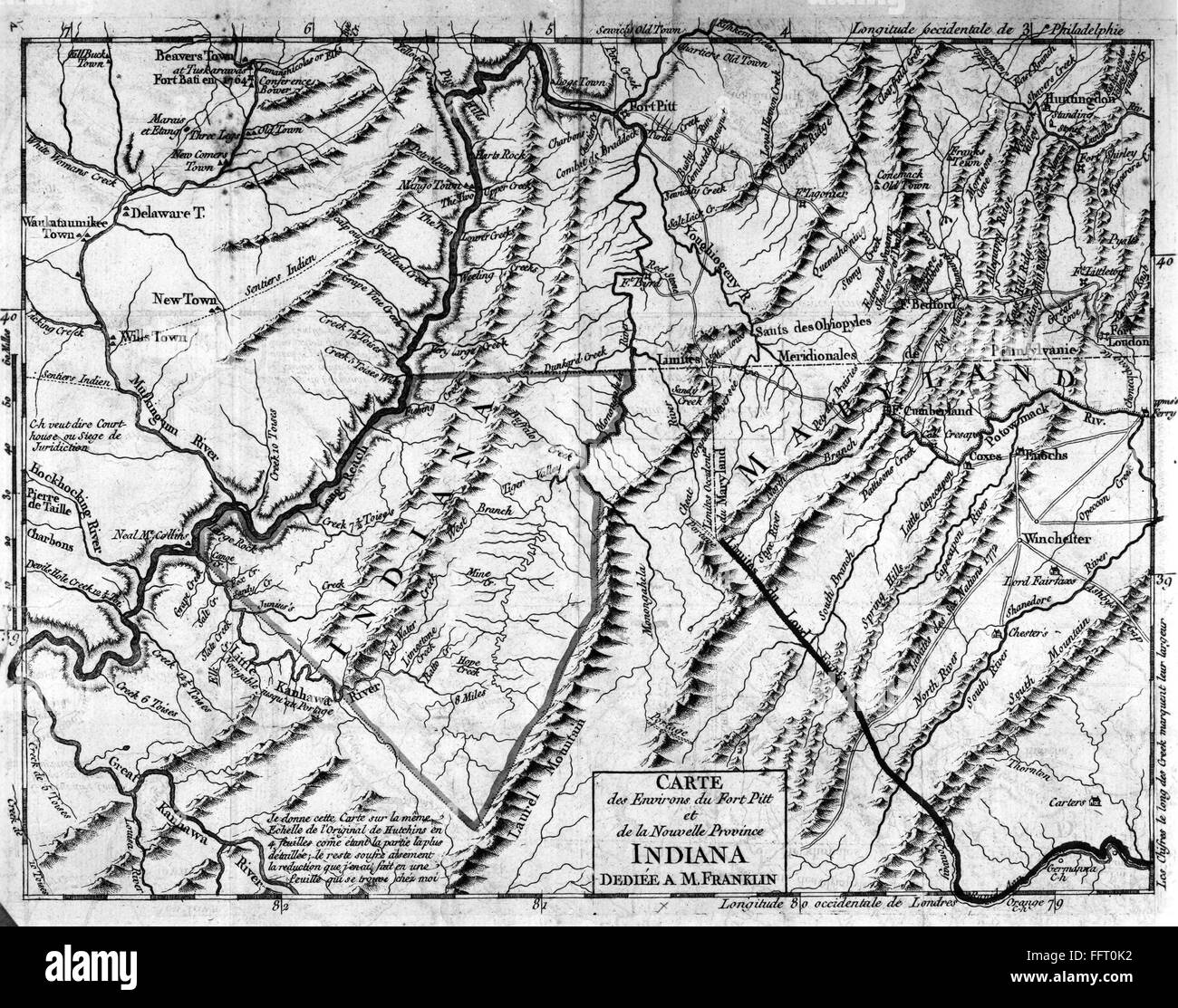 INDIANA PROVINCE, 1781. /nFrench 'Map of the area around Fort Pitt and ...