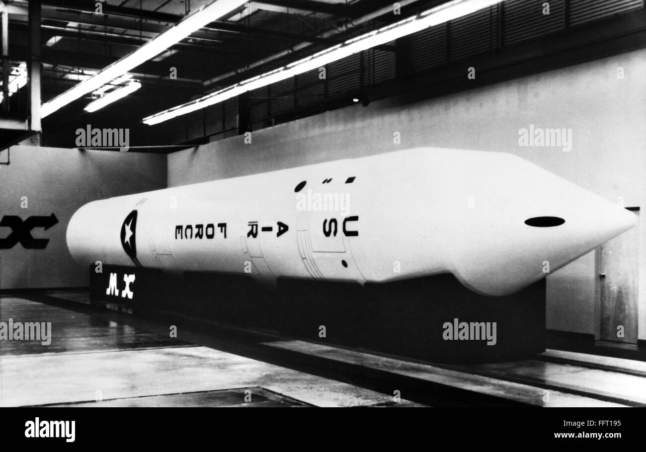 MX MISSILE, 1977. /nMockup of an American landbased MX missile, later ...