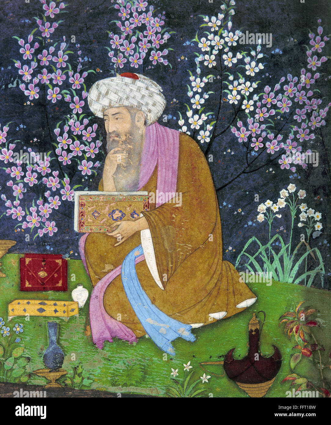 INDIA: POET, 17th CENTURY. /nAn Indian poet seated in a cherry blossom ...