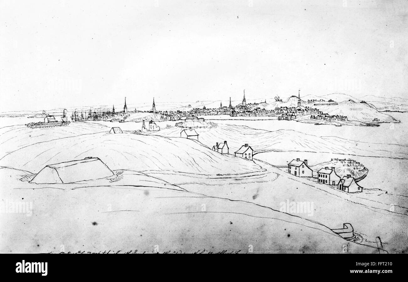 BOSTON, 1776. /nView of Boston from the heights of Charlestown. Drawing ...