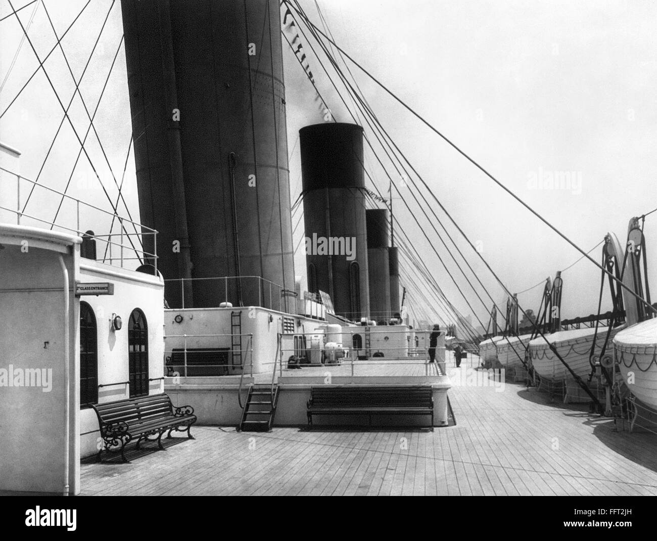 RMS OLYMPIC, c1911. /nThe deck from the 2nd class entrance on the RMS ...