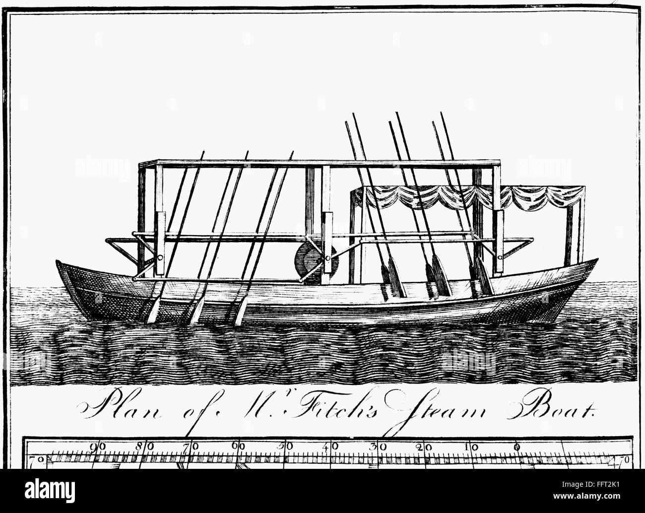 STEAMBOAT PLAN. /nBroadside view of John Fitch's design for a ferry ...