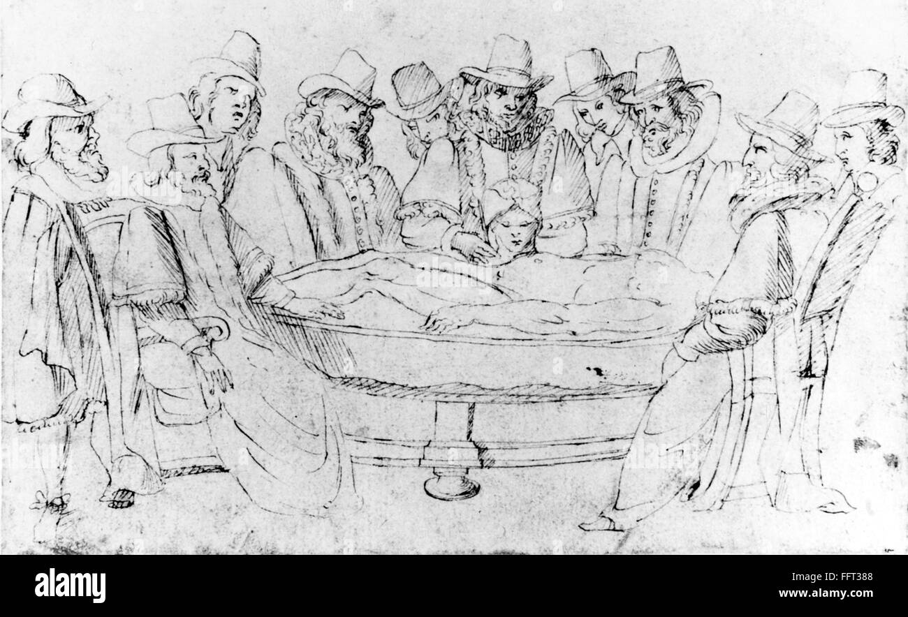 ANATOMY LESSON, 1600s. /nPen and ink sketch, Dutch, 17th century Stock ...