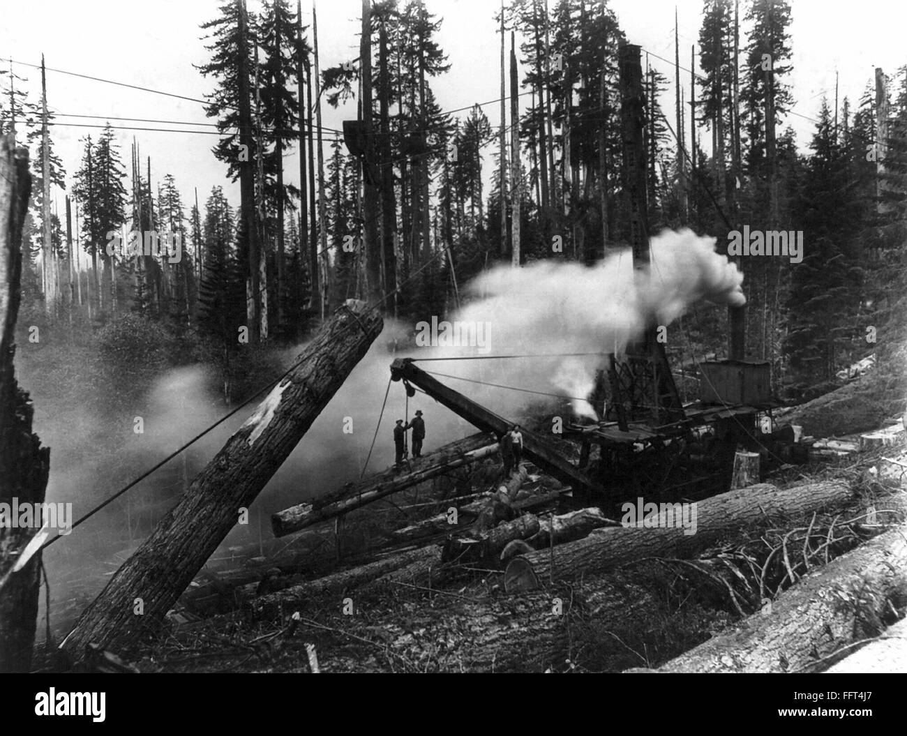 WASHINGTON: LOGGING, 1918. /nSteel spar skidder with swinging loading ...