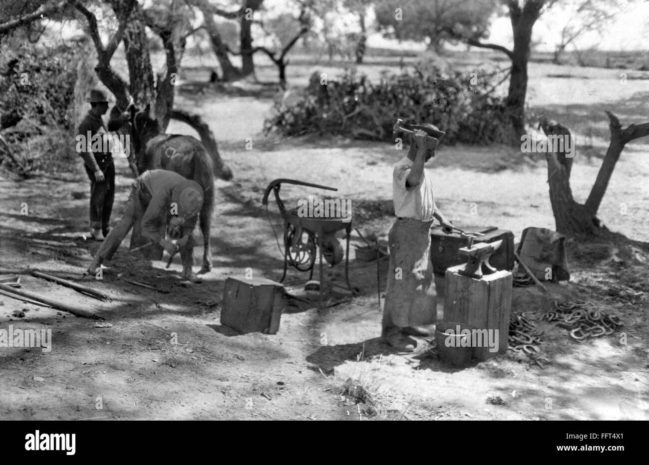 MEXICO: BLACKSMITH, c1916. /nA blacksmith hammering a horseshoe and a ...